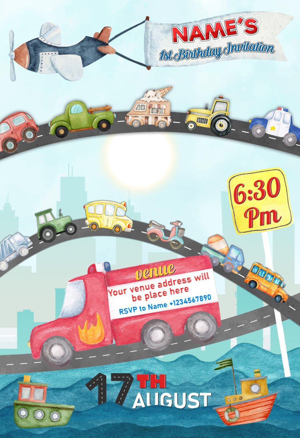 Transport Birthday Invitation Card | 3video