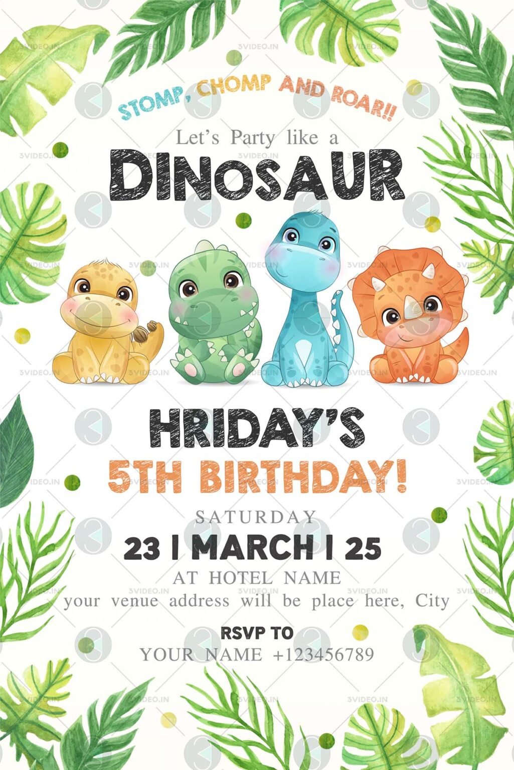 Dino Birthday Theme Invitation Card | 3VIDEO.IN